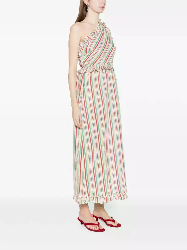 Rixo Striped One-shoulder Dress With Ruffle Trim