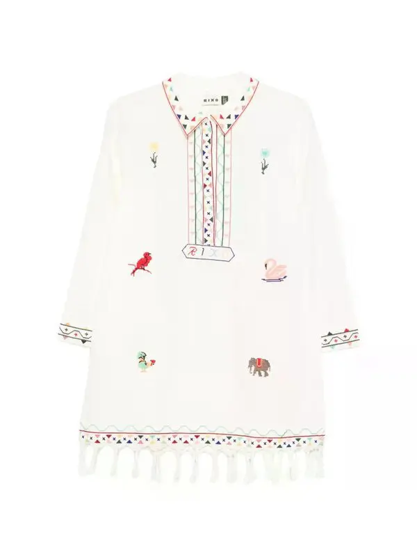 Rixo Astoria Embroidered Mini Dress With Tassels - Neutrals