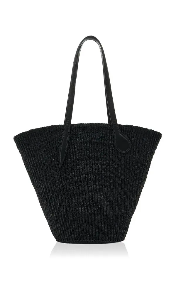 LIFFNER Straw Basket Tote With Leather Straps - Black