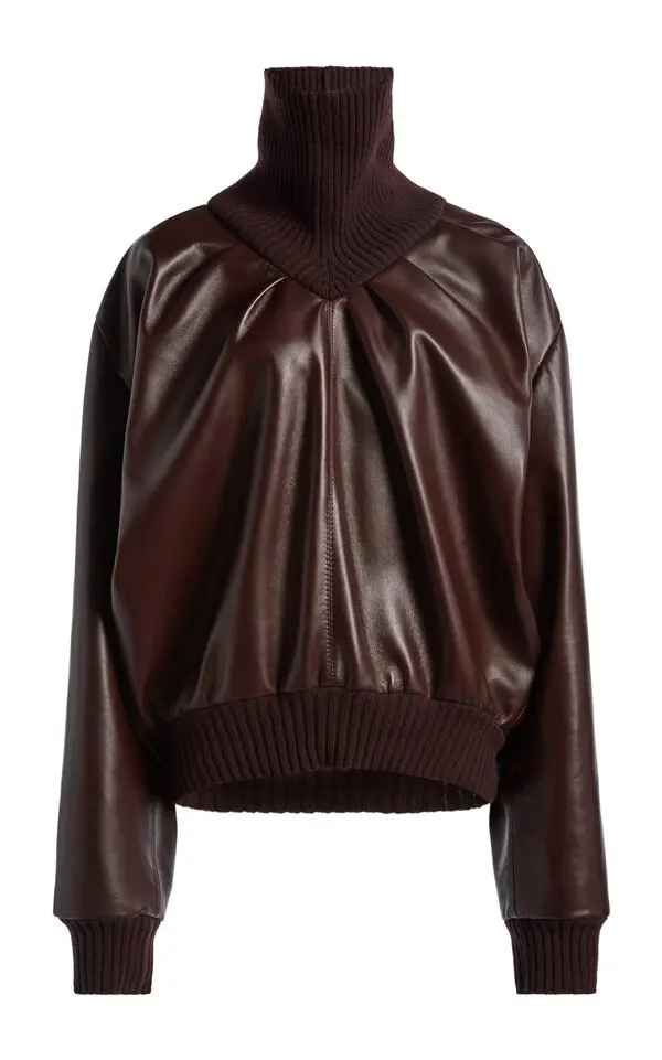 Victoria Beckham Knit Collar Leather Top - Brown