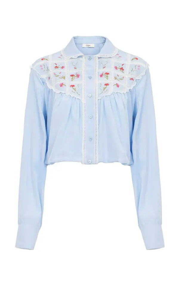 Chloé Ruffled Silk-cotton Top - Light Blue