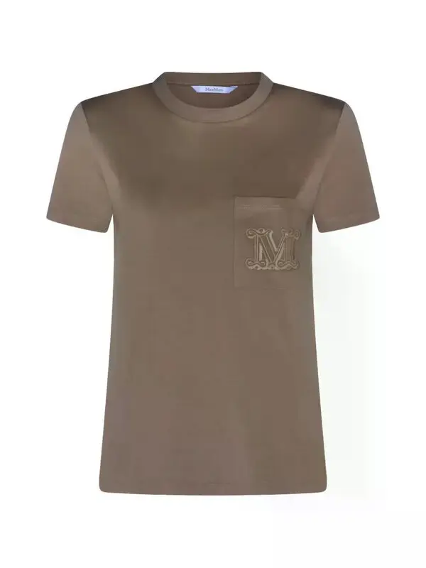 Max Mara T-shirt With Embroidered Pocket - Brown
