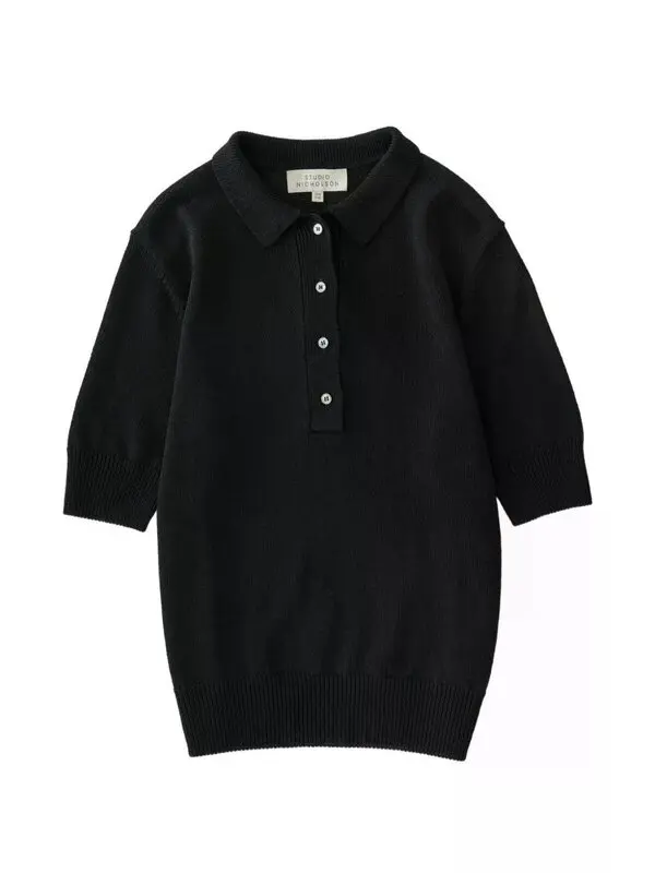 Studio Nicholson Tolsa Collar Knit Polo Top - Black