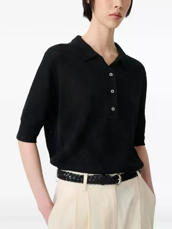Studio Nicholson Tolsa Collar Knit Polo Top - Black