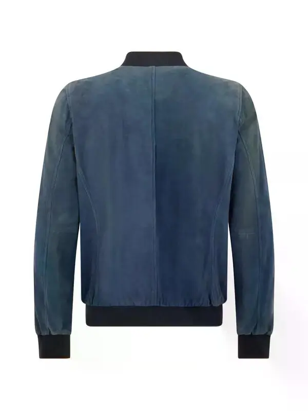MOORER Ribbed Leather Zip Jacket - Blue