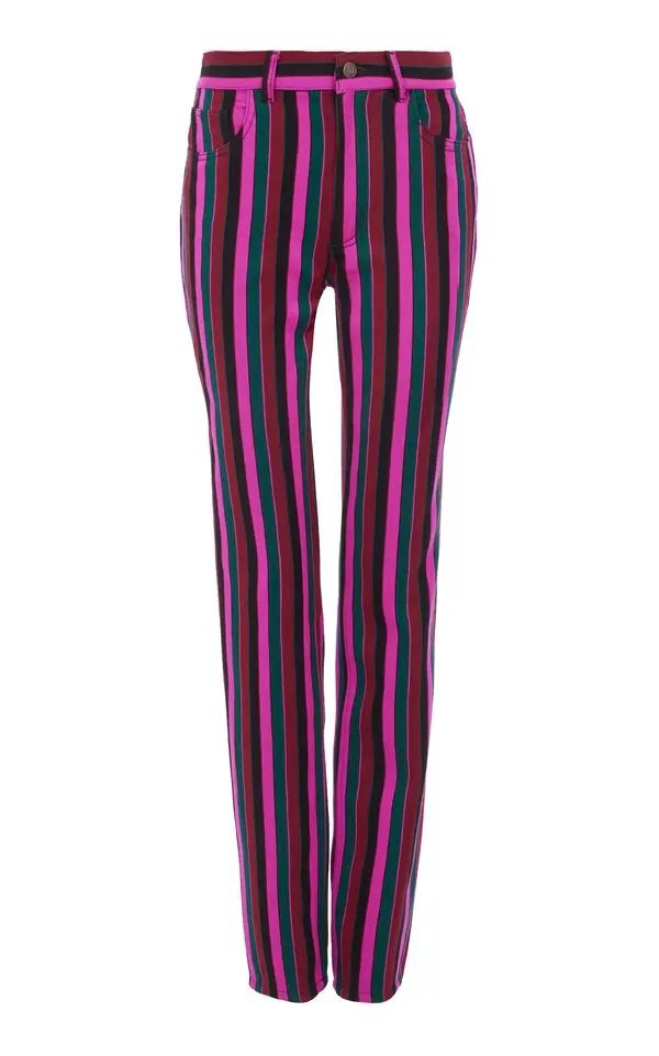 Chloé Striped Wool Straight-leg Trousers - Pink
