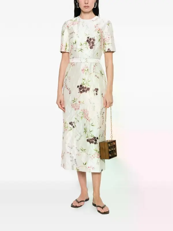 Erdem Floral Print Textured Midi Dress - Neutrals