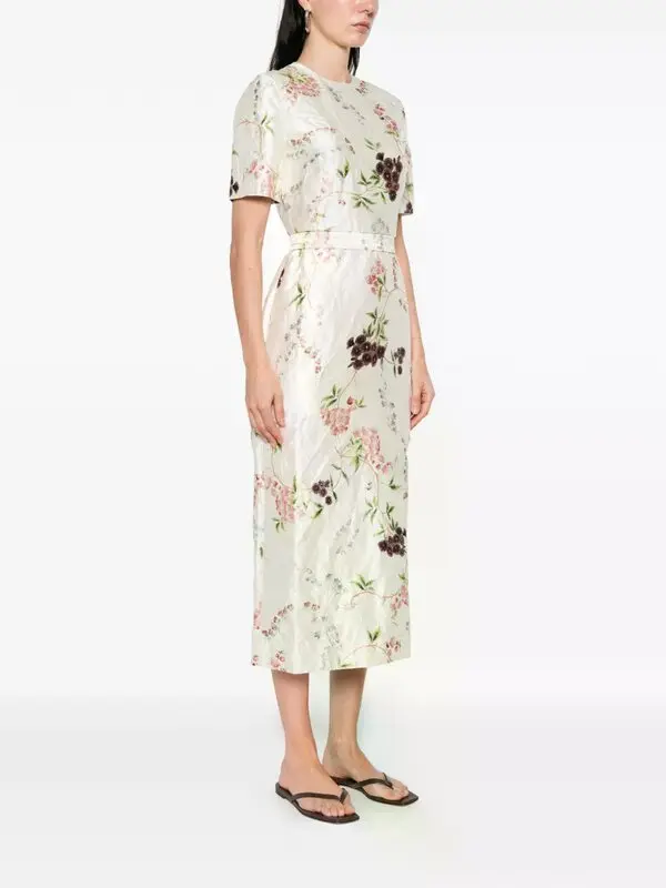 Erdem Floral Print Textured Midi Dress - Neutrals
