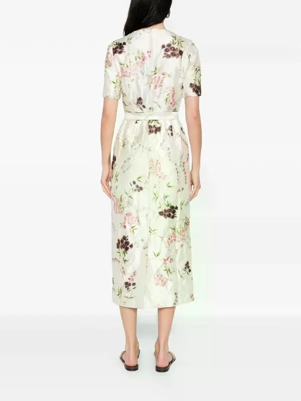Erdem Floral Print Textured Midi Dress - Neutrals