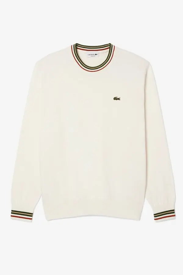 Lacoste Crew Neck Sweater With Stripe Details - Flour
