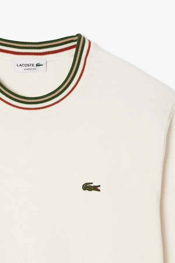 Lacoste Crew Neck Sweater With Stripe Details - Flour