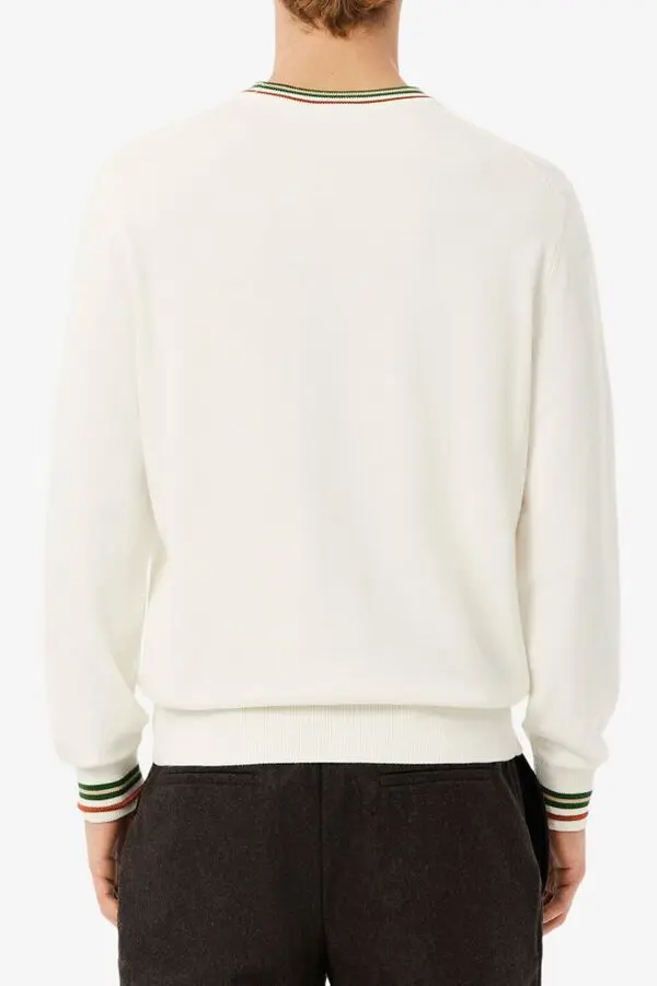 Lacoste Crew Neck Sweater With Stripe Details - Flour