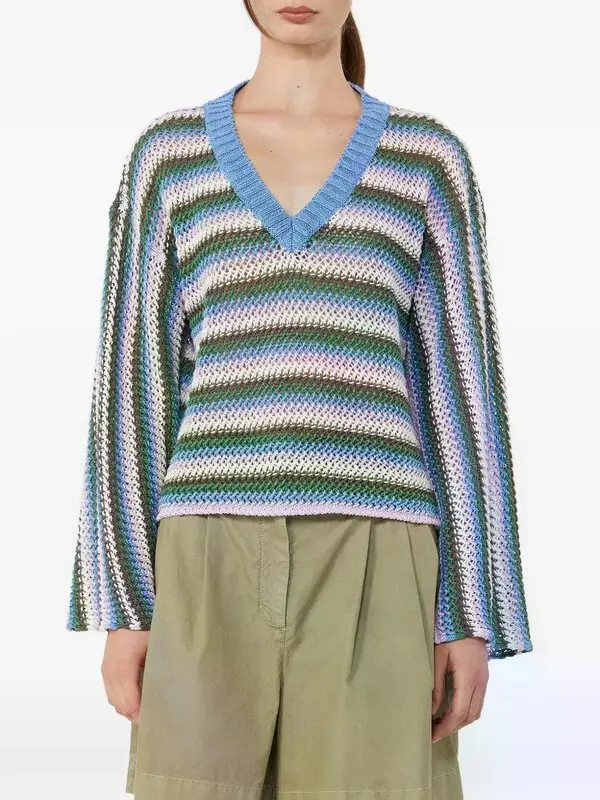 Max Mara Epica Striped V-neck Sweater - Blue