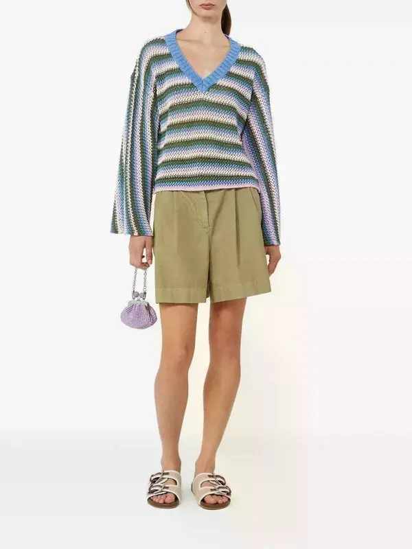 Max Mara Epica Striped V-neck Sweater - Blue
