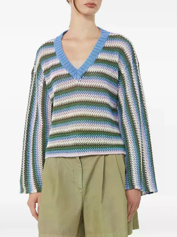 Max Mara Epica Striped V-neck Sweater - Blue