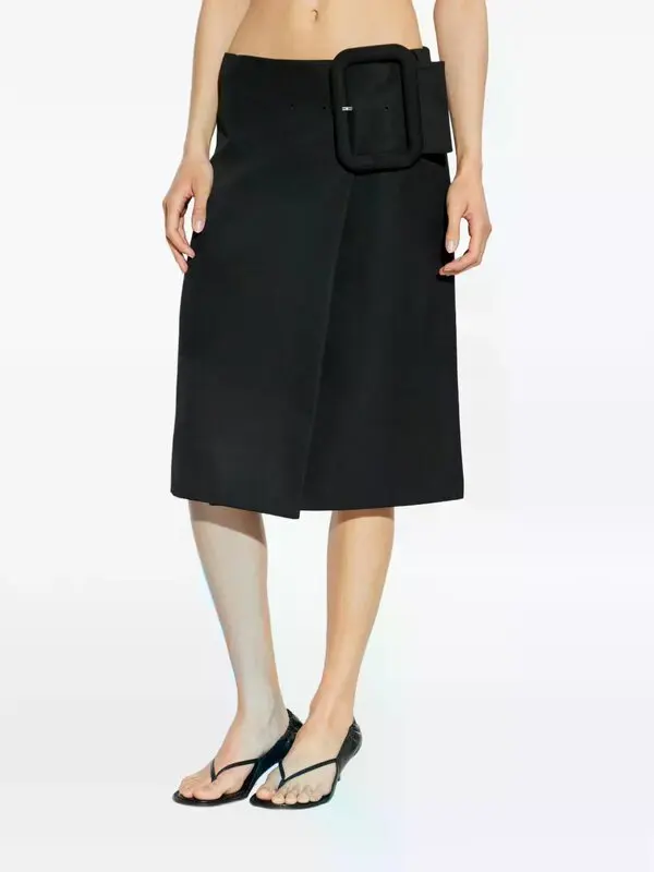AMI Paris Buckled Wrap Midi Skirt - Black