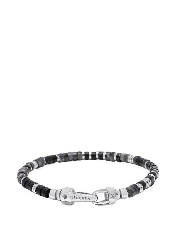 NIALAYA JEWELRY Onyx Heishi Bracelet - Silver