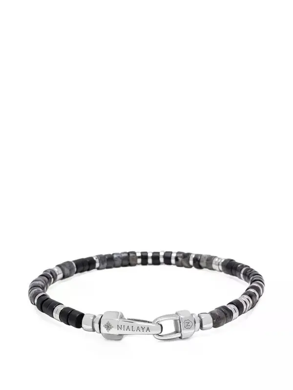 NIALAYA JEWELRY Onyx Heishi Bracelet - Silver