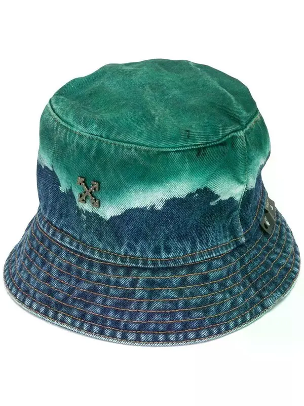 Off-White Denim Acid Dip Bucket Hat - 4510 Dark Blue Green Black