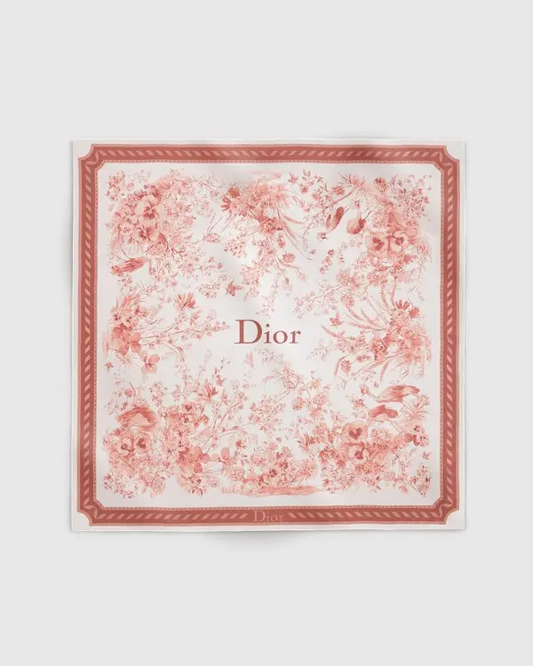 Dior Toile De Jouy Floral Garden 90 Square Scarf - Ecru And Pink Silk Twill