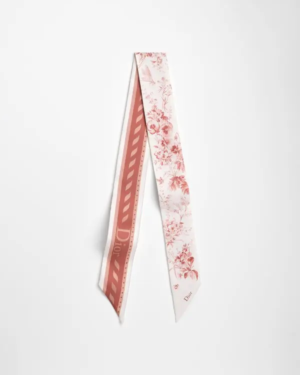 Dior Toile De Jouy Floral Garden Mitzah Scarf - White And Pink Silk Twill