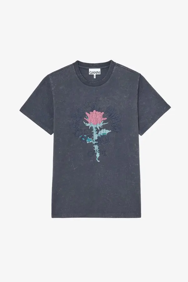 GANNI T-shirt With Rose Graphic - Mixed