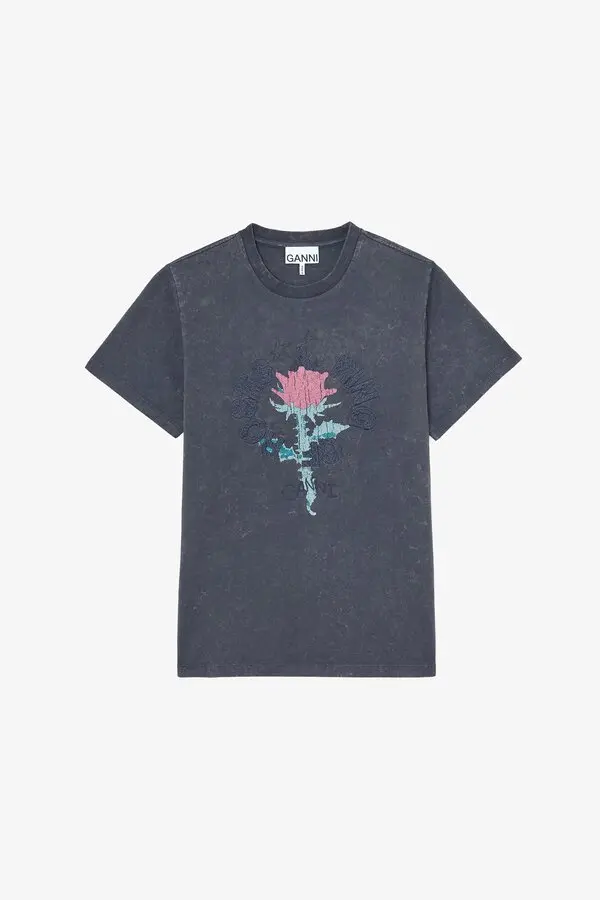 GANNI T-shirt With Rose Graphic - Mixed