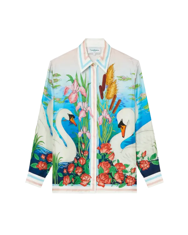 Casablanca Le Lac Tranquille Long Sleeve Silk Shirt