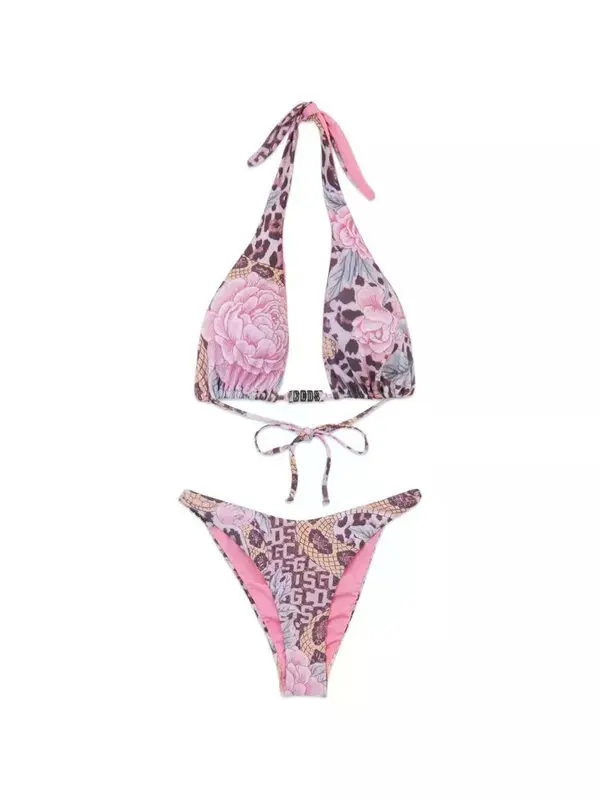 Gcds Floral-print Triangle Bikini - Pink
