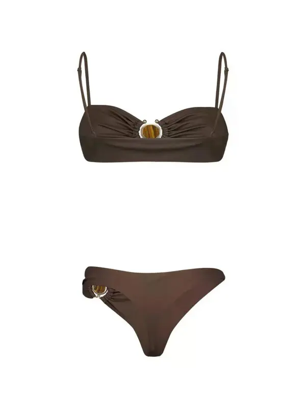 Christopher Esber Stone-embellished Ruched Bikini Bottom - Brown