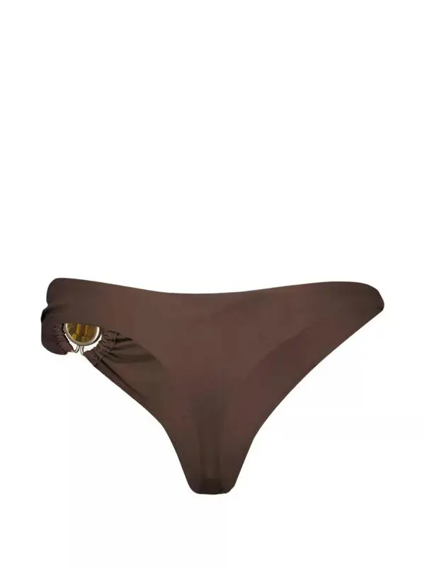 Christopher Esber Stone-embellished Ruched Bikini Bottom - Brown