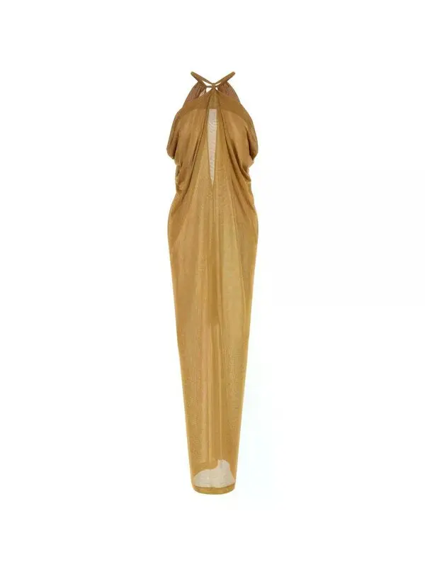 Alberta Ferretti Draping Back Slit Maxi Dress - Gold