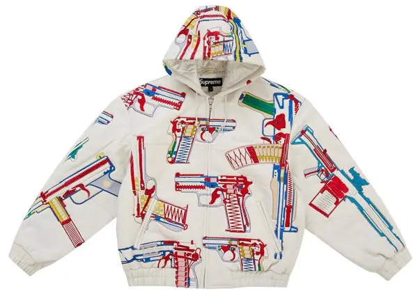 Supreme Guns Embroidered Hooded Leather Jacket - White