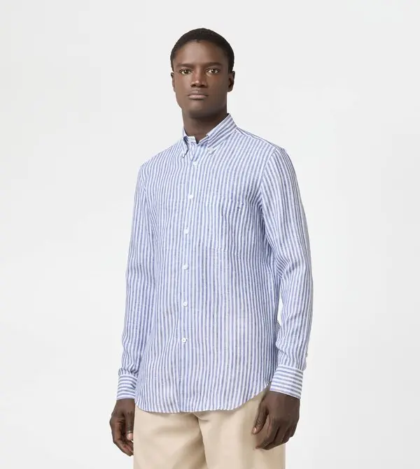 TOD'S Button Down Shirt In Striped Linen