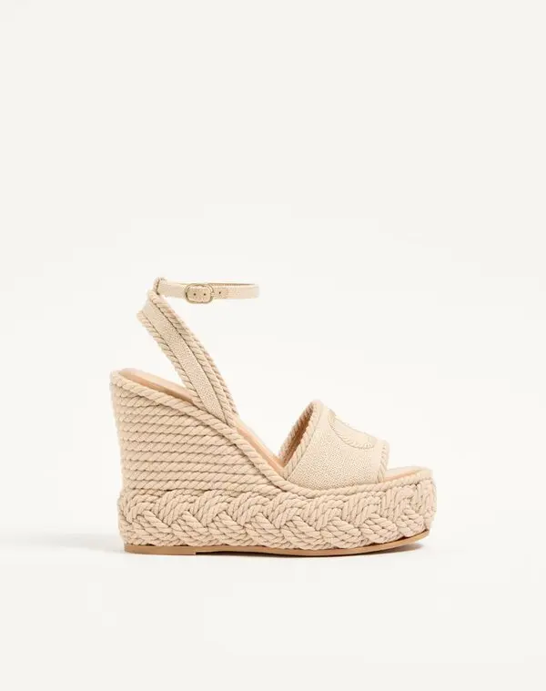 Valentino Garavani Vlogo Torchon Wedge Sandal 130mm - Ecru