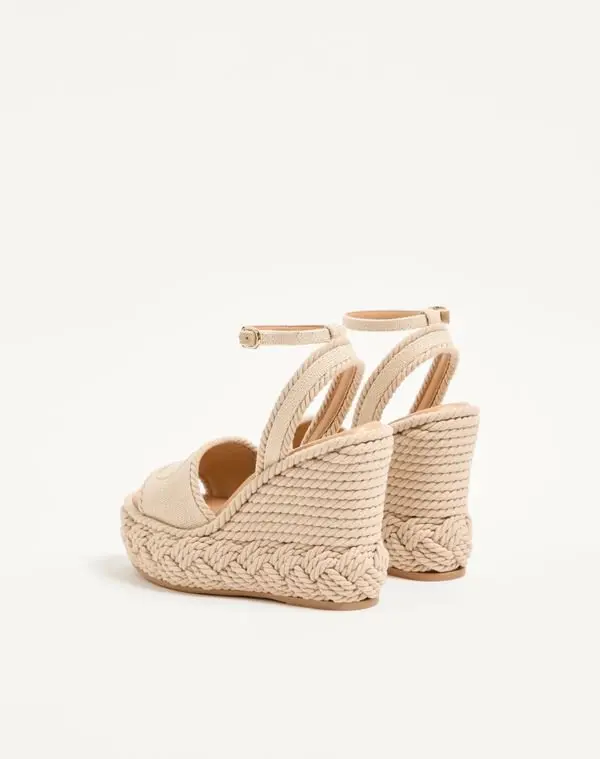 Valentino Garavani Vlogo Torchon Wedge Sandal 130mm - Ecru