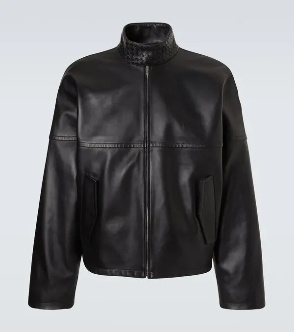 Bottega Veneta Intrecciato Leather Blouson Jacket - Black