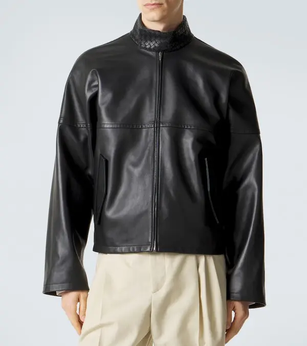 Bottega Veneta Intrecciato Leather Blouson Jacket - Black