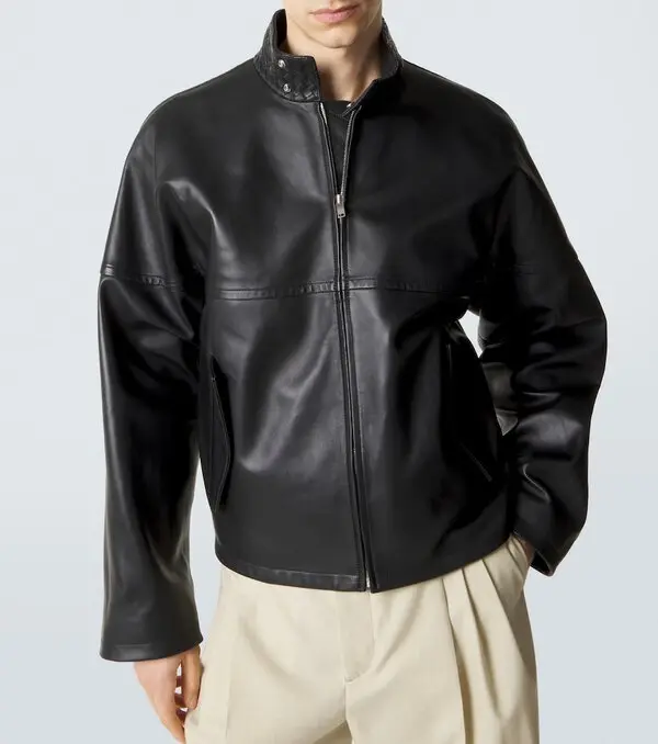 Bottega Veneta Intrecciato Leather Blouson Jacket - Black