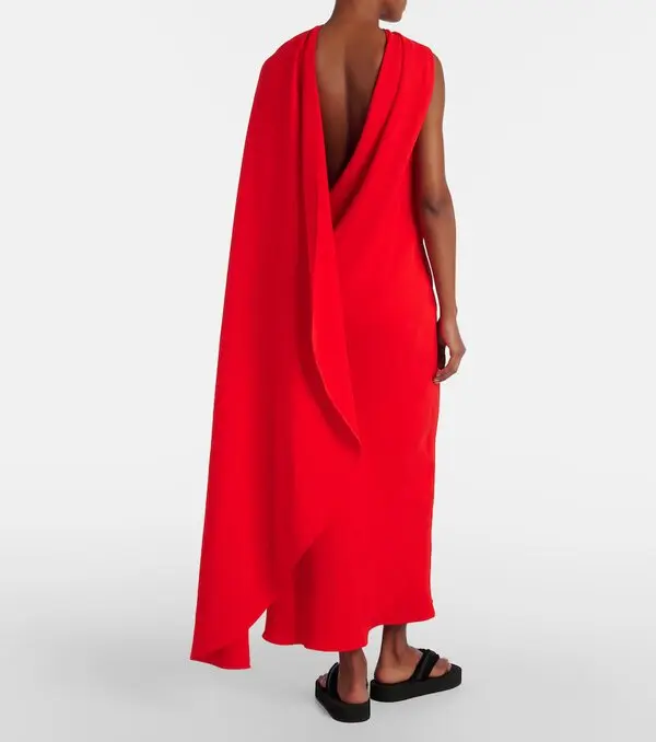 Balenciaga Open-back Cape Effect Gown In Silk And Wool Crêpe - Red