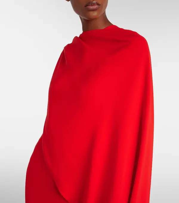 Balenciaga Open-back Cape Effect Gown In Silk And Wool Crêpe - Red