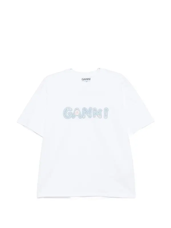 GANNI Logo Cotton T-shirt - White