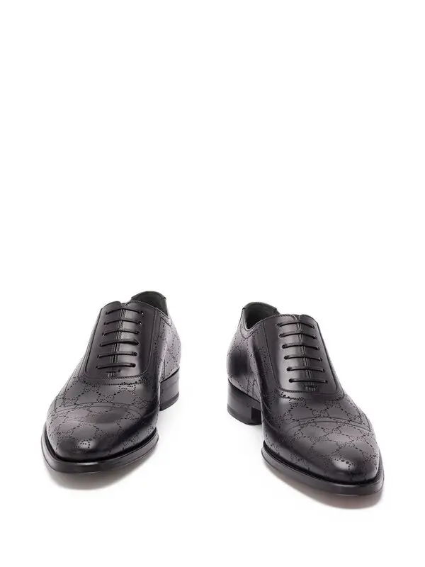 Gucci Leather Derby Shoes With Perforated Detailing - Black