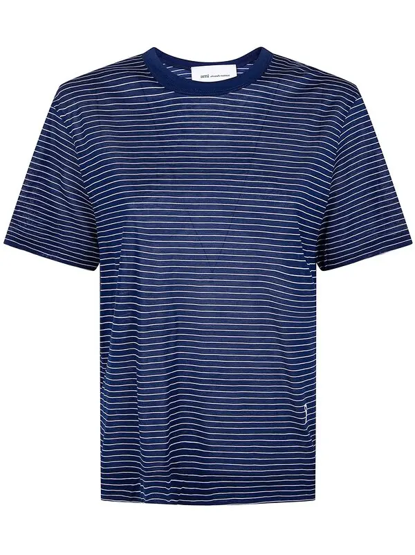 AMI Paris Striped Short Sleeve T-shirt - Blue