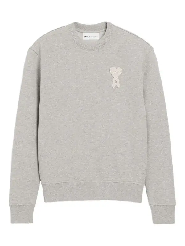 Ami Crewneck With " De Coeur" Knit Patch - Gray