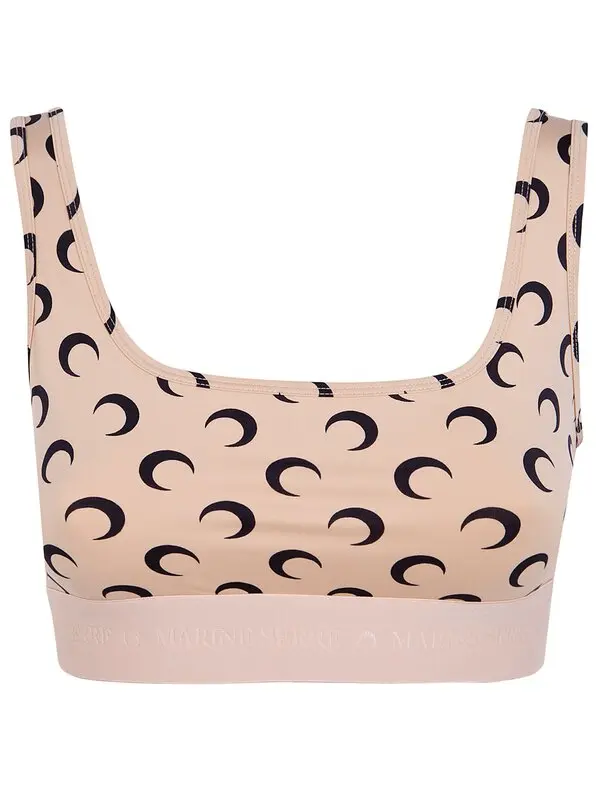 MARINE SERRE Moon" Printed Jersey Sports Bra - Brown
