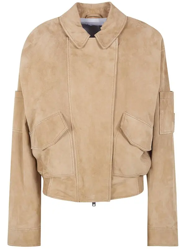 DRHOPE Oversized Nappa Vintage Bomber Jacket - Brown