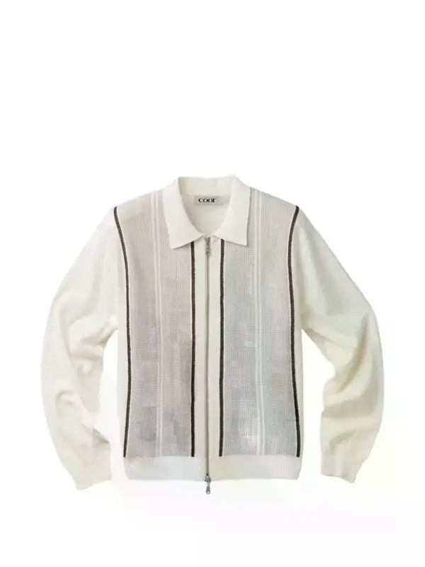 COOR Striped Zip-up Sweater With Collared Neckline