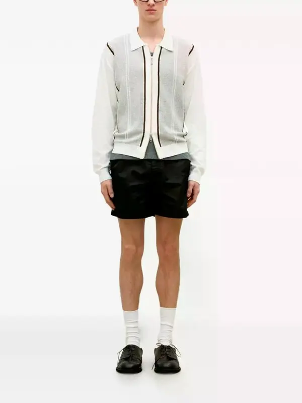 COOR Striped Zip-up Sweater With Collared Neckline