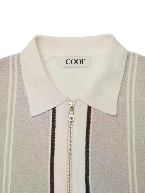 COOR Striped Zip-up Sweater With Collared Neckline